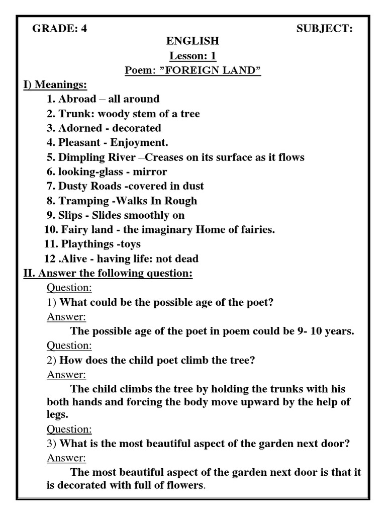 Grade 4 Lesson 1, 2& 3 Question Answer and Meanings | PDF | Nature