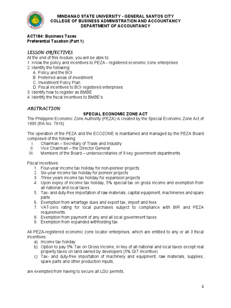 Module 3 - Preferential Taxation P1 | PDF | Taxes | Banks