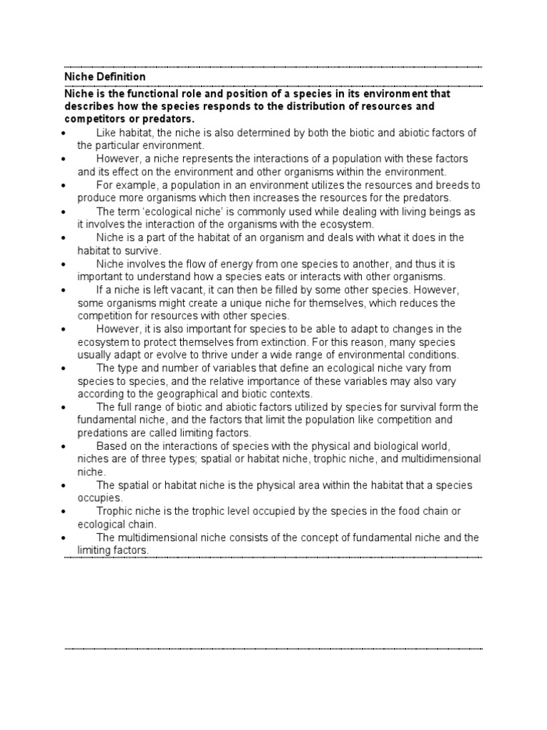 Niche Definition | PDF | Ecological Niche | Biogeography