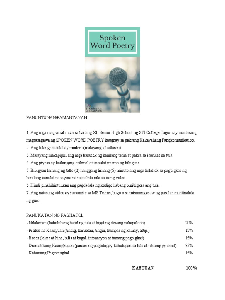 Panuntunan Sa Spoken Word Poetry | PDF
