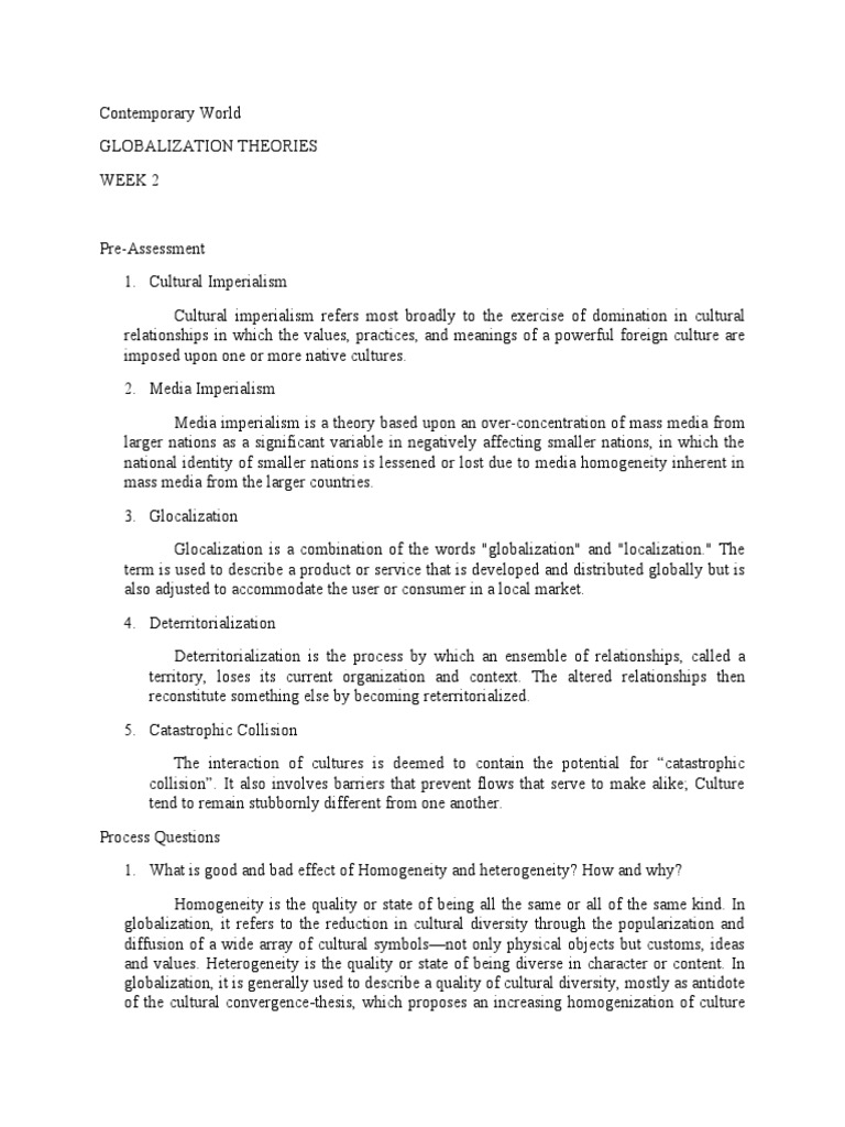 Contemporary World - WEEK 2 | PDF | Globalization | Homogeneity And ...