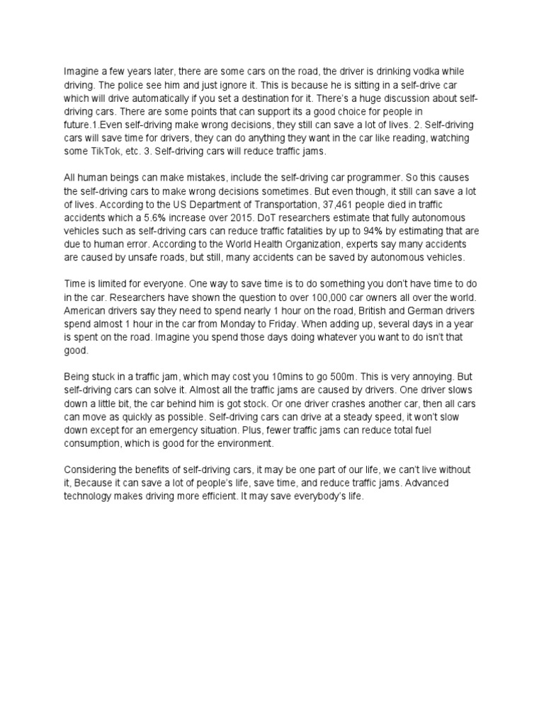 Self-Driving Cars Essay | PDF | Traffic Congestion | Car