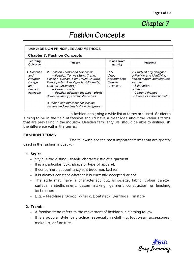 Students Notes - AFD - I Year - 05 - Fashion Concepts | PDF | Fashion ...