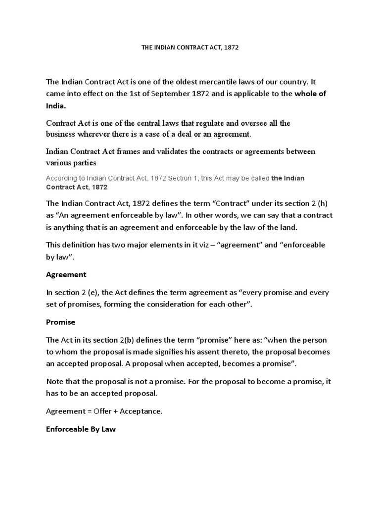 Indian Contract Act, 1872 Overview | PDF