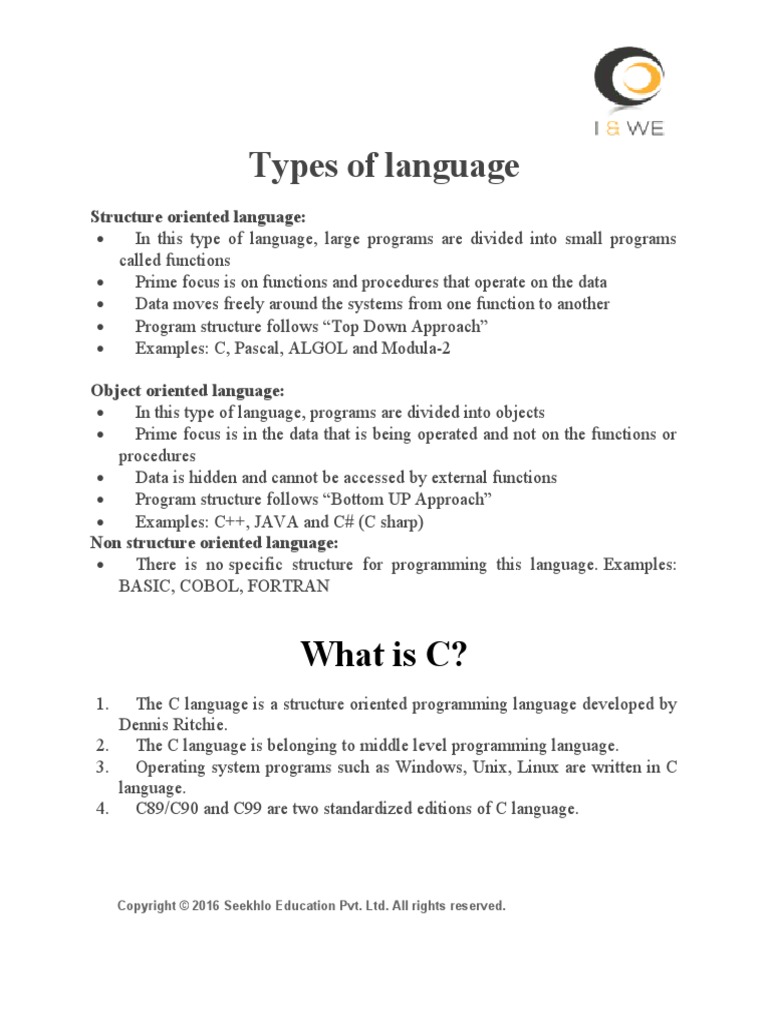 Introduction To A Programming Language PDF Data Type C