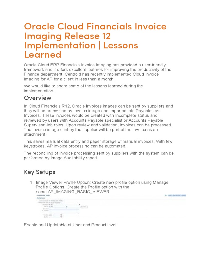 Lessons Learned from Implementing Oracle Cloud Financials Invoice Imaging Release 12: A Focus on ...