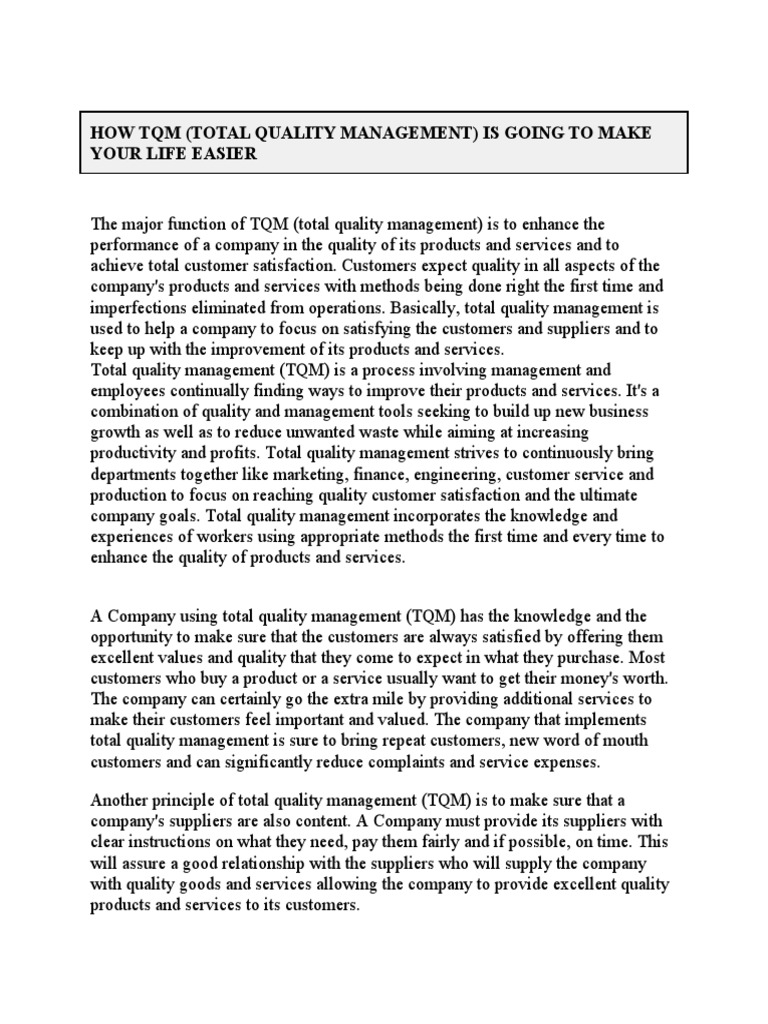 How TQM (Total Quality Management) Is Going To Make Your Life Easier ...