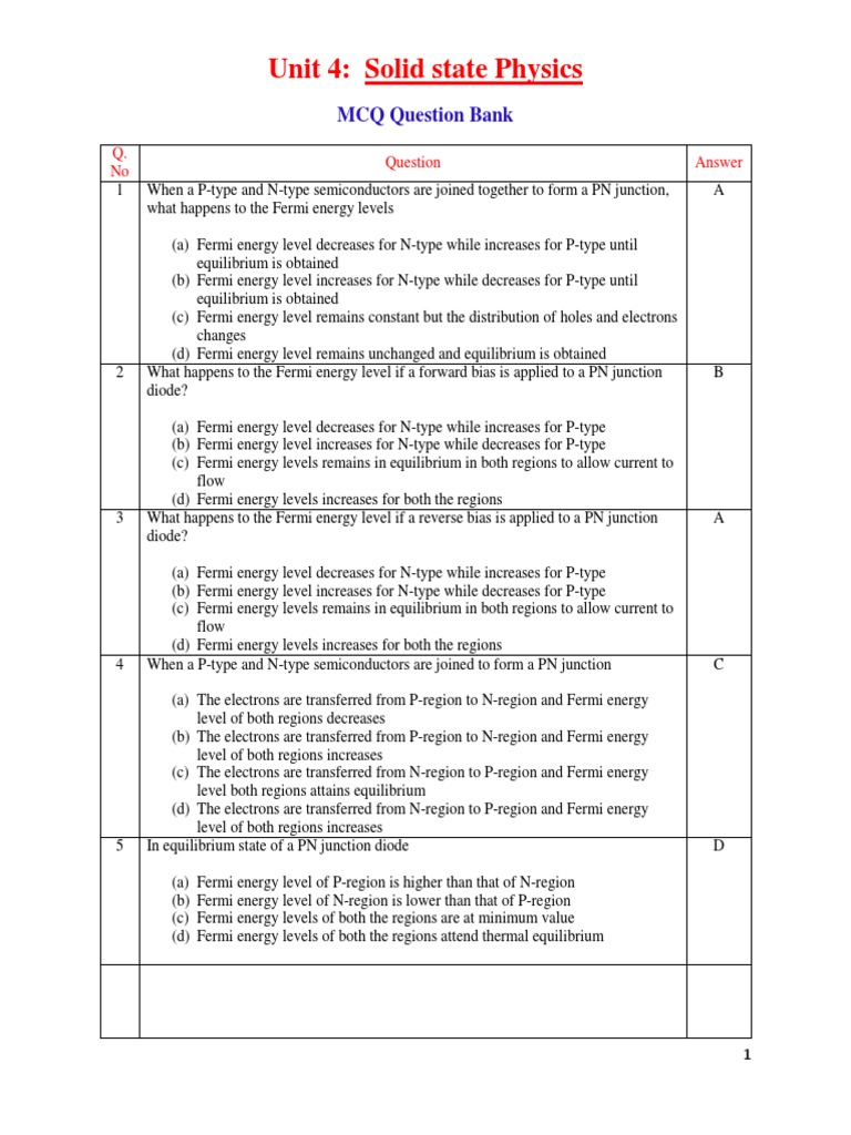 Solids MCQ | PDF | Electrical Resistivity And Conductivity | P–N Junction
