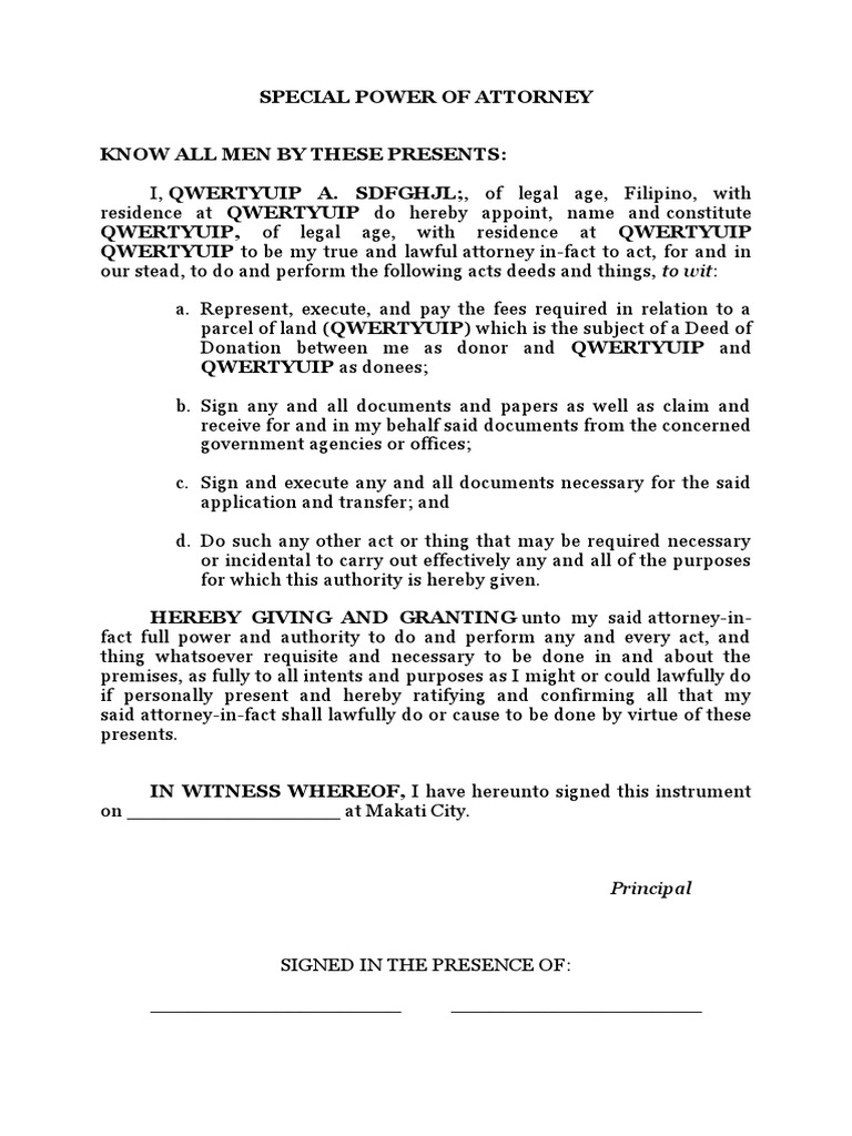 SPA Sample | PDF | Power Of Attorney | Private Law