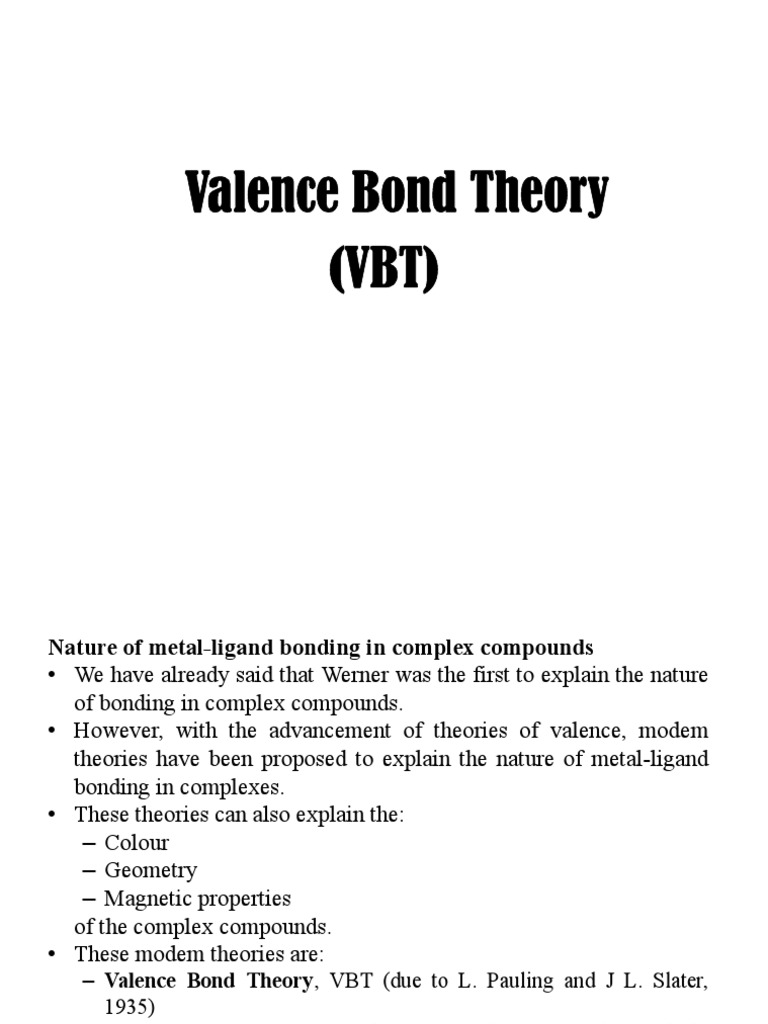 Valence Bond Theory (VBT) | PDF | Coordination Complex | Electron ...