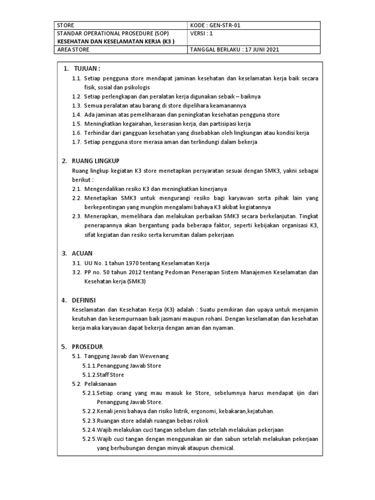 SOP Store Area | PDF