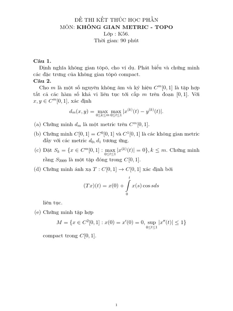 Khong Gian Metric, Topo - 56 | PDF