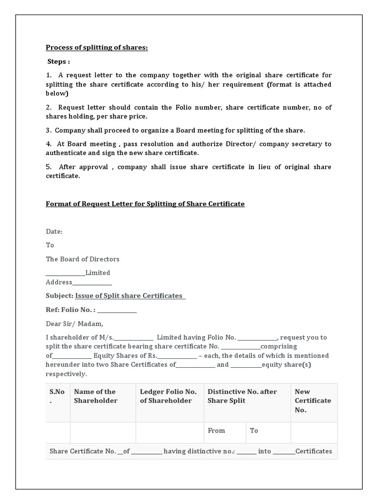 Process of Splitting of Shares | PDF