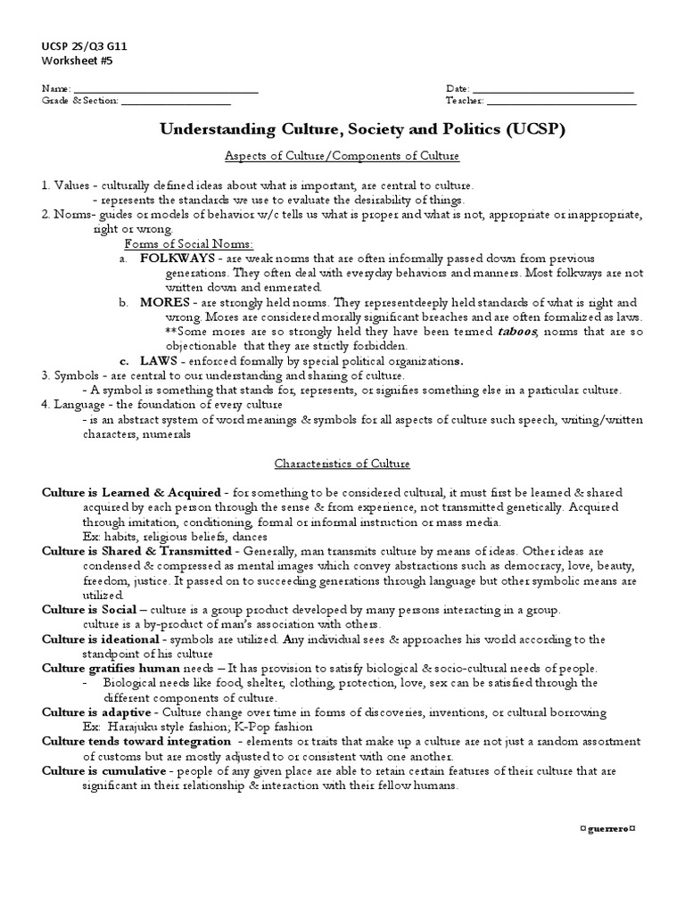 Understanding Culture, Society and Politics (UCSP) : UCSP 2S/Q3 G11 ...