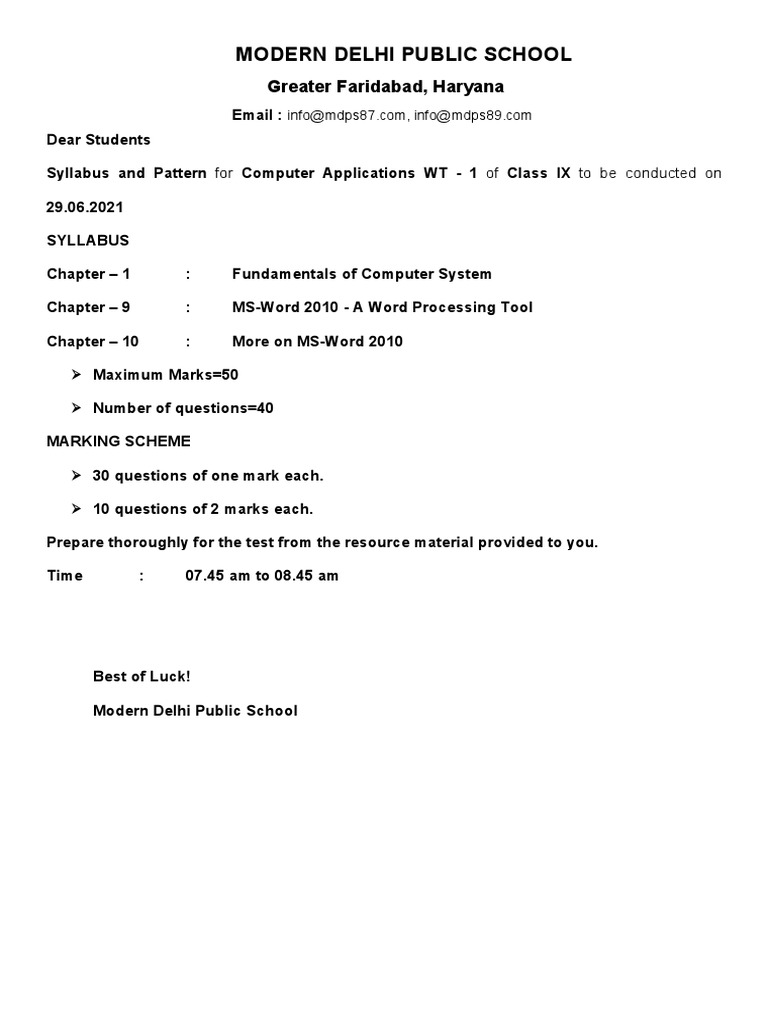 Class 9 (Computer Applications) | PDF