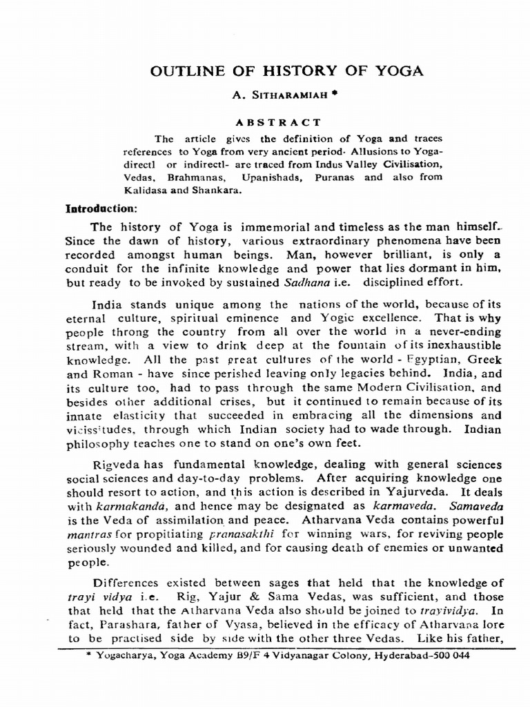 Outline of History of Yoga | PDF | Yoga | Asana