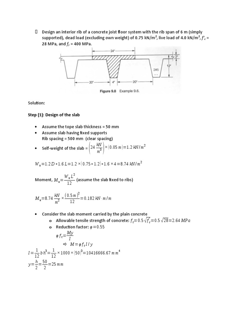 Design An Interior Rib of A Concrete Joist Floor System With The | PDF ...