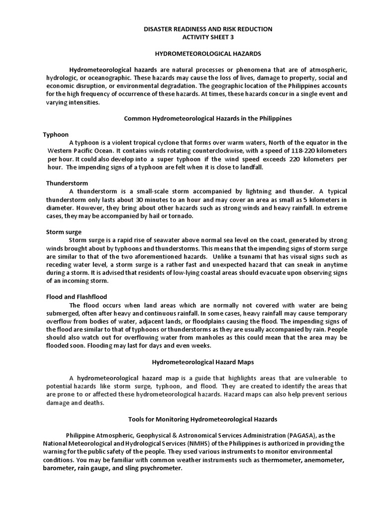 DRRR Activity Sheet 34 | Download Free PDF | Fires | Tropical Cyclones
