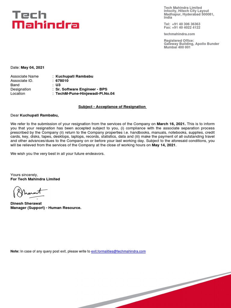 TMP 1-05-04 RAL Resignation Acceptance Letter | PDF