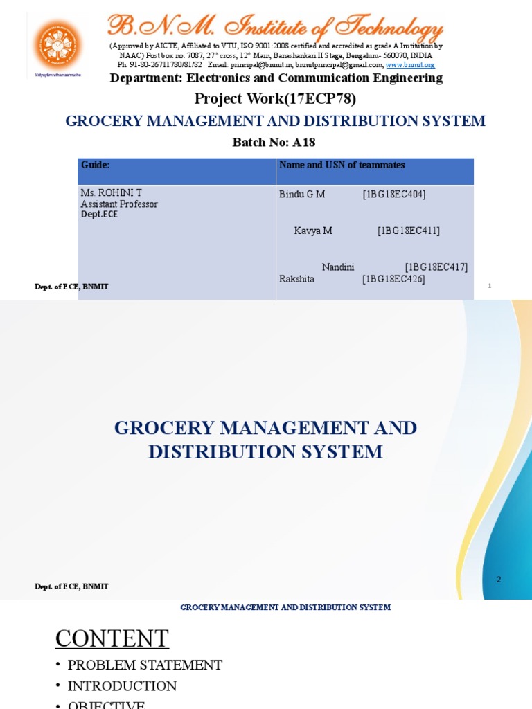 Grocery Management and Distribution System: Project Work (17ECP78 ...