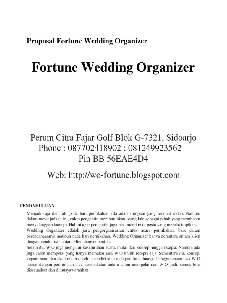 Mempersiapkan Pernikahan Impian: Jasa Wedding Organizer Fortune | PDF