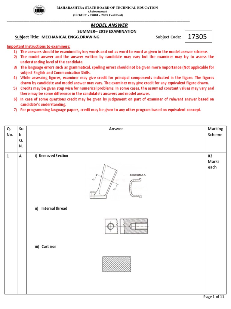 Mechanical Engineering Drawing Model Answers | PDF | Pipe (Fluid Conveyance) | Mechanical ...