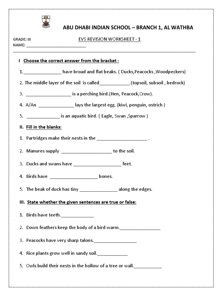 Abu Dhabi Indian School - Branch 1, Al Wathba: I Choose The Correct ...