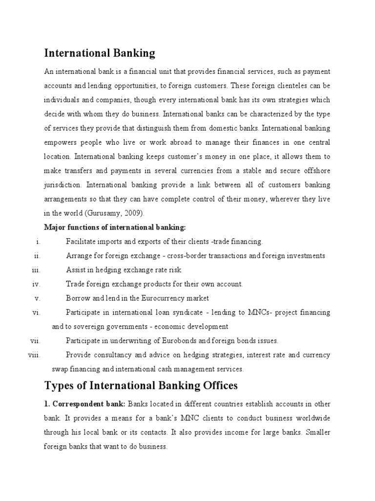Major Functions of International Banking | PDF | Banks | Exchange Rate