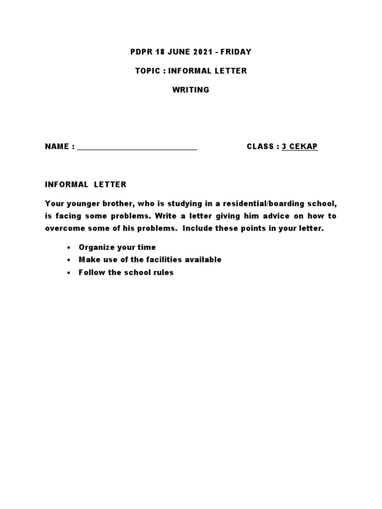 Informal Letter - Boarding School 2021 | PDF