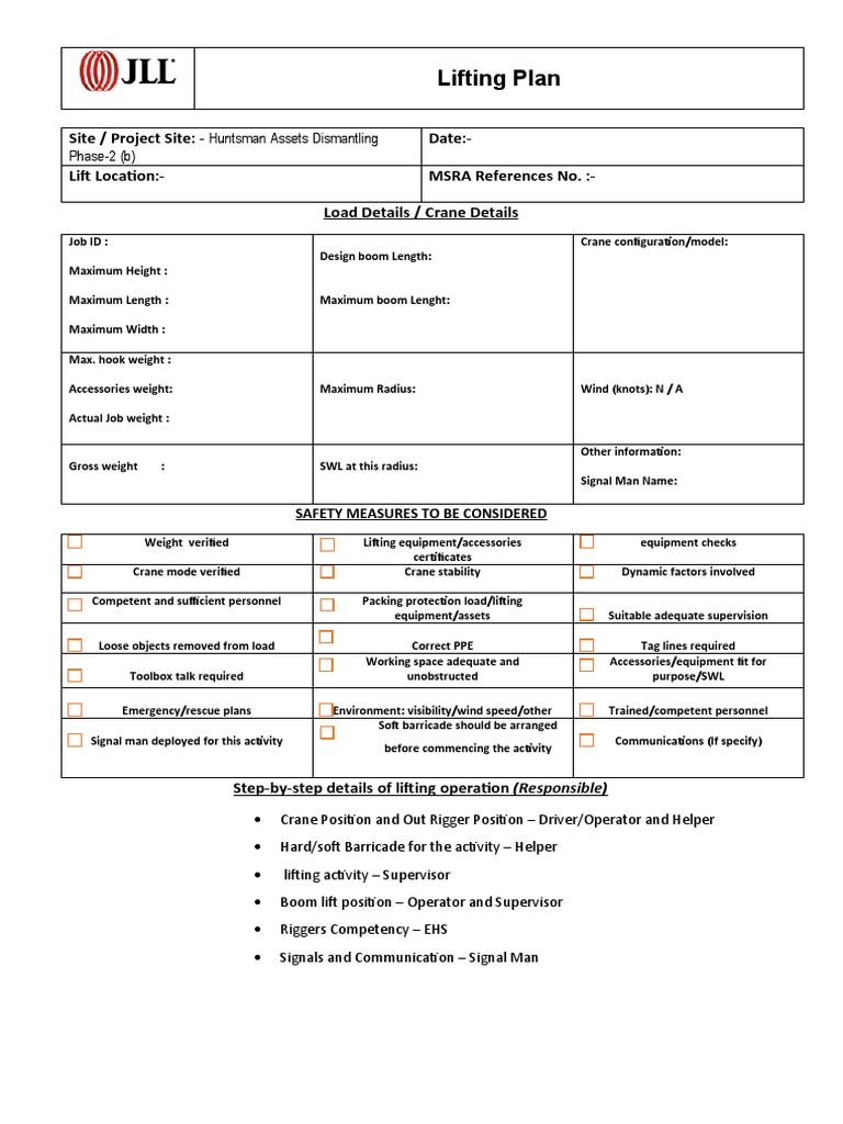 Lifting Plan for Huntsman Dismantling | PDF | Crane (Machine ...