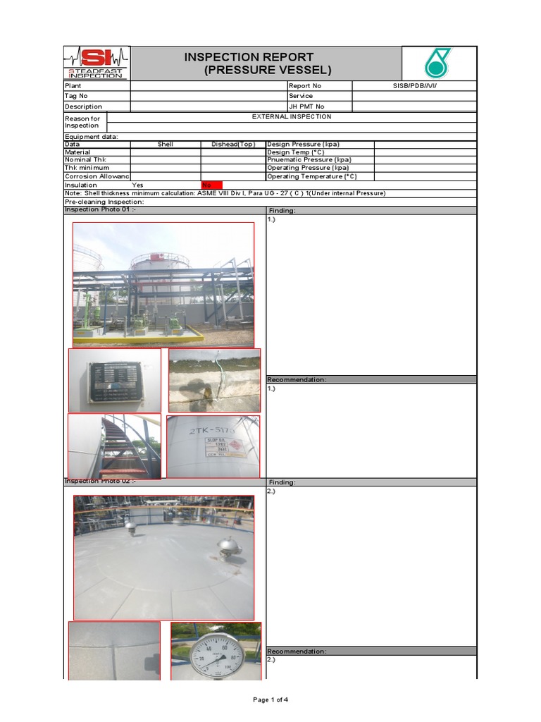 Inspection Report (Pressure Vessel) : Sisb/Pdb//Vi | PDF | Applied And ...