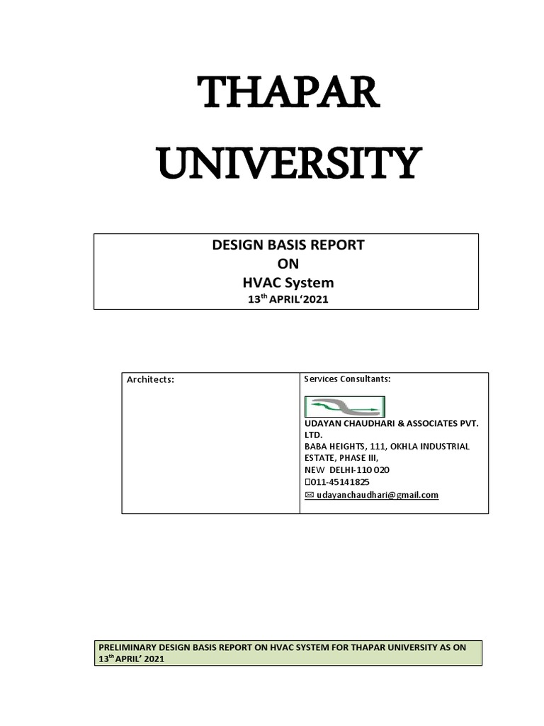 Thapar University: Design Basis Report ON HVAC System | PDF | Air ...