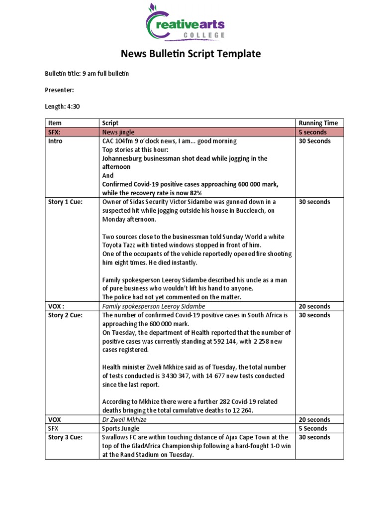 News Bulletin Script Example | PDF