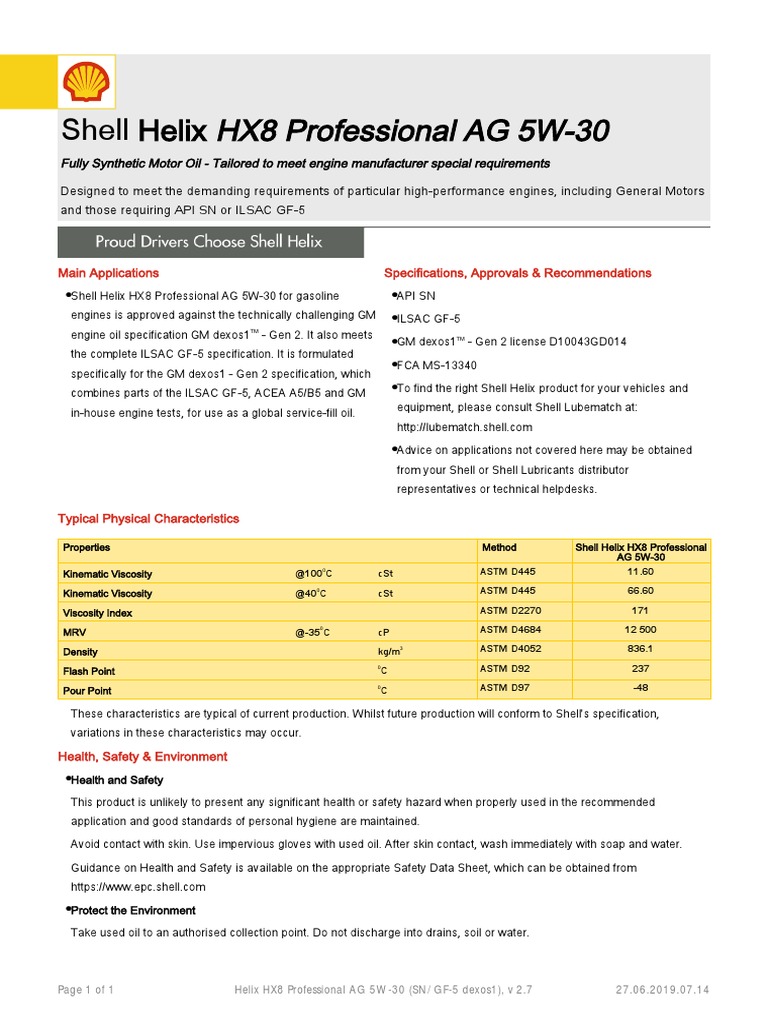 Shell Helix HX8 Pro AG 5W-30 Technical Data Sheet | PDF | Motor Oil | Oils