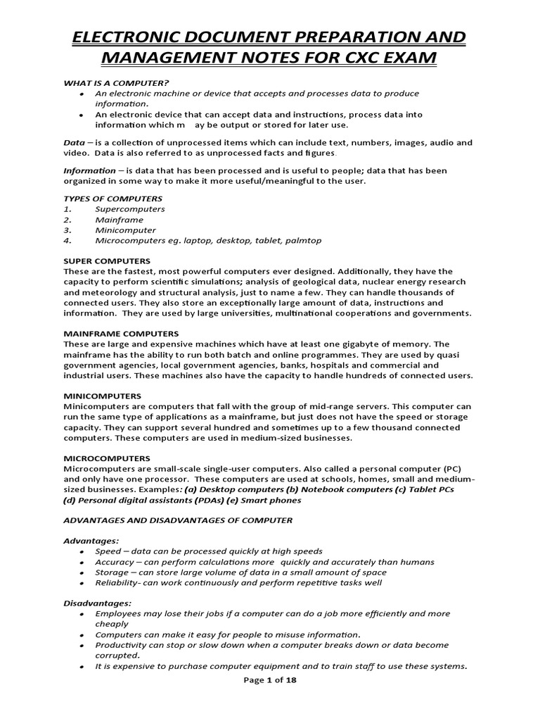 Electronic Document Preparation and Management Notes For CXC Exam | PDF ...