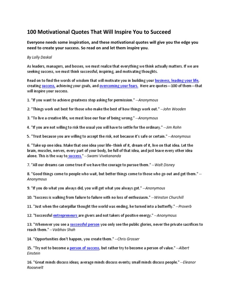 100 Motivational Quotes That WillInspire You To Succeed | PDF | Career ...