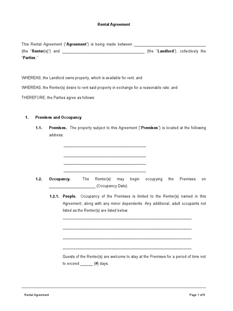 Rental Agreement Page 1 of 6 | PDF | Renting | Landlord