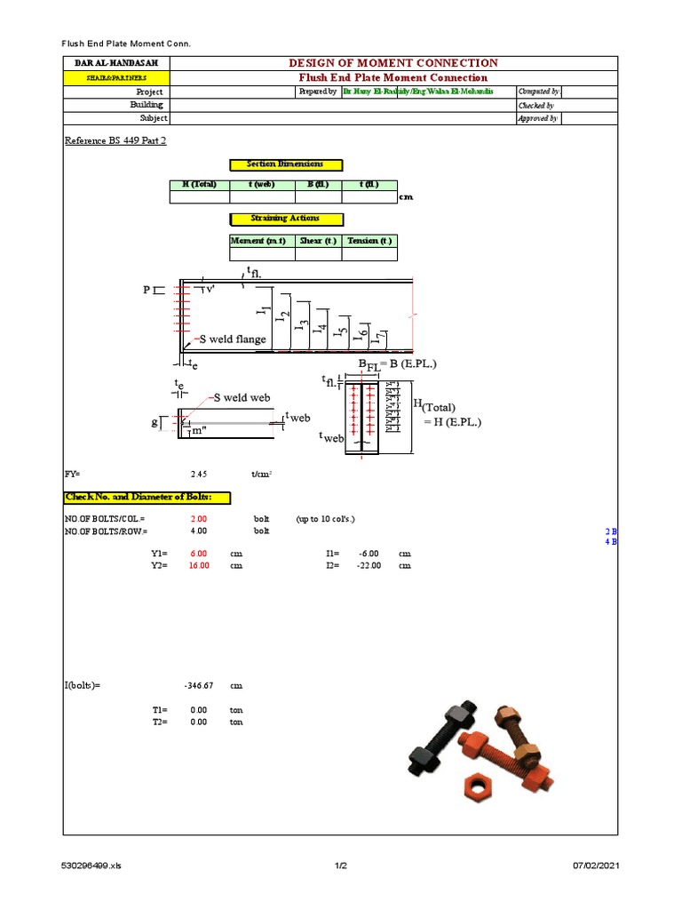 Reference BS 449 Part 2: Design of Moment Connection Flush End Plate ...