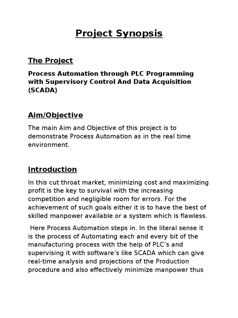 Project Synopsis | PDF | Programmable Logic Controller | Scada