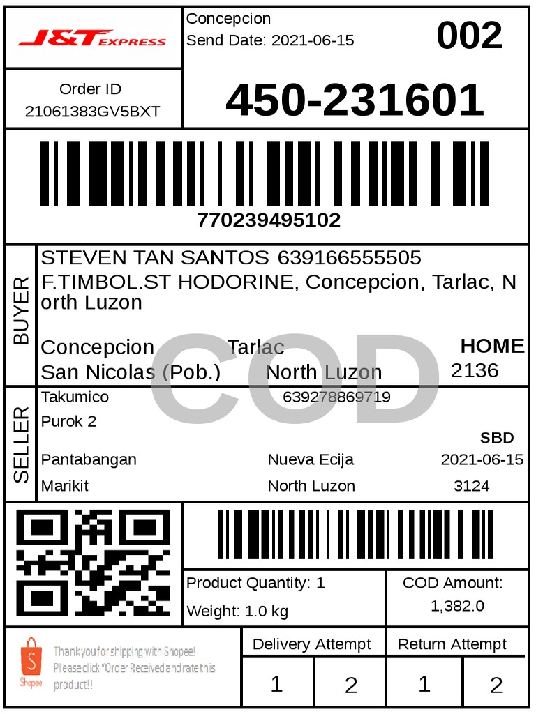 J&T Waybill Sample and Tracking Info | PDF