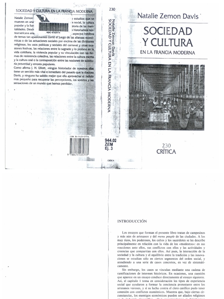 Natalie Zemon Davis - Cultura y Sociedad en La Francia Moderna | PDF