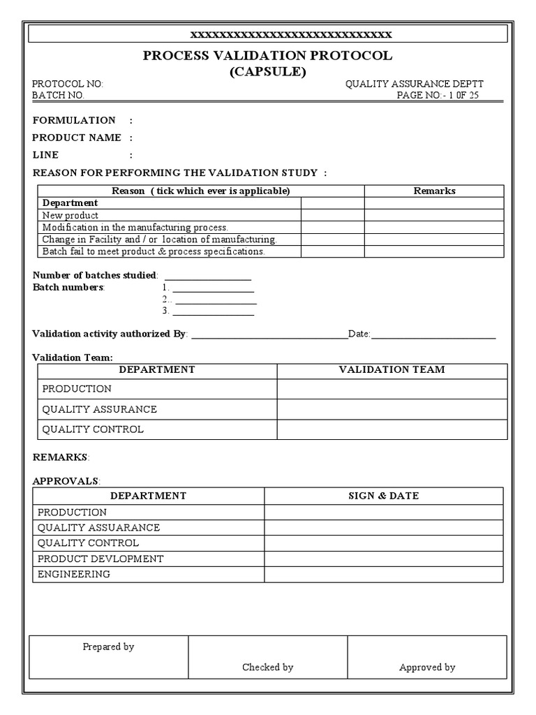 XXXXXXXXXXXXXXXXXXXXXXXXXXXX Process Validation Protocol (Capsule ...