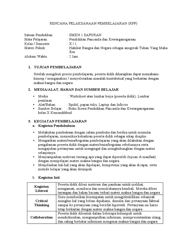 Contoh RPP 2 Lembar | PDF | Karier & Perkembangan