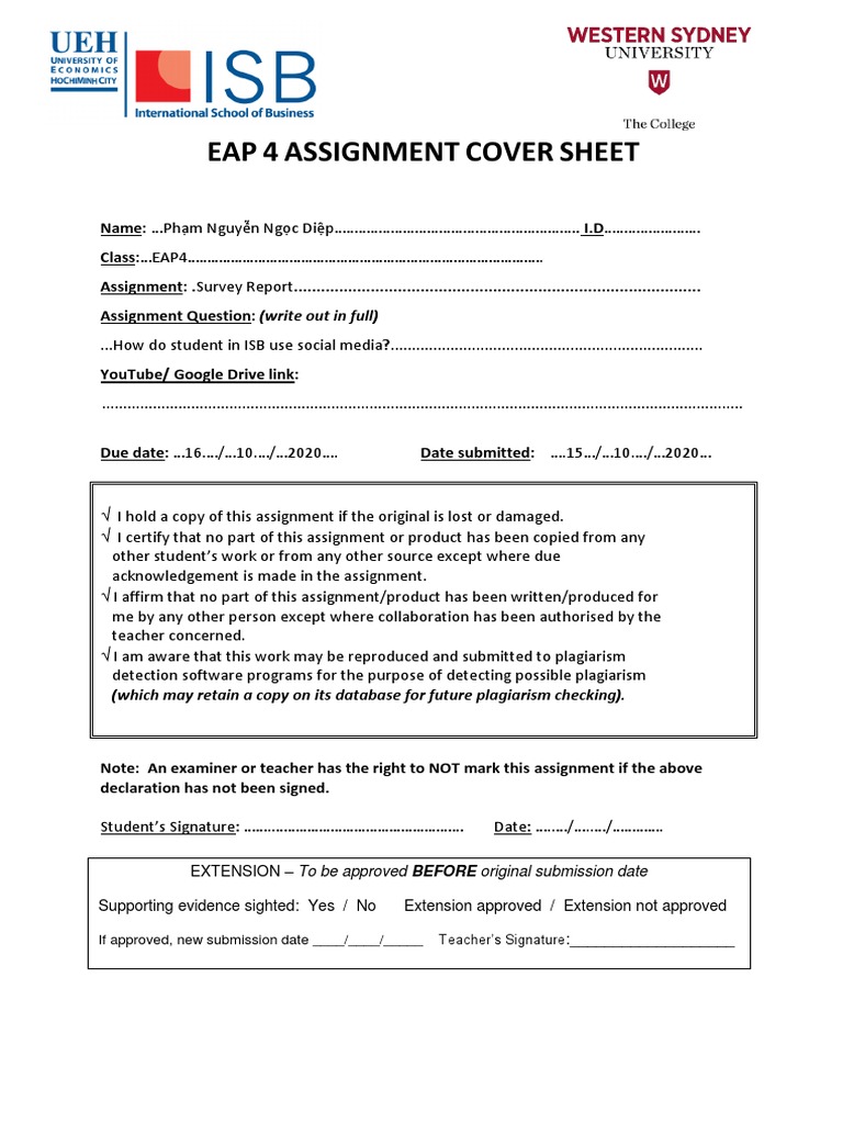 EAP 4 Assignment Cover Sheet | PDF | Social Media | Popular Culture ...