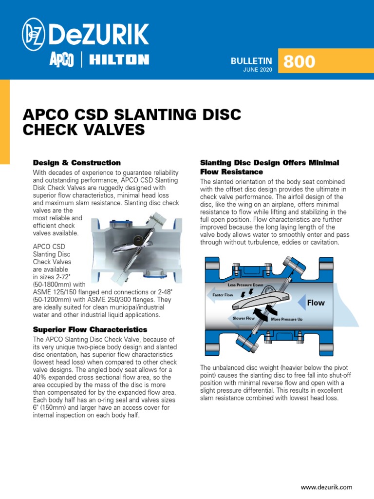 Apco CSD Slanting Disc Check Valves: Bulletin | PDF | Valve | Steel