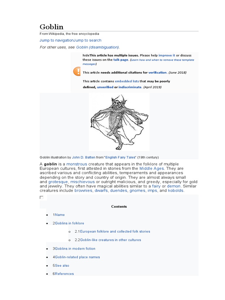 Goblin: Jump To Navigationjump To Search | PDF | Fantasy Creatures ...