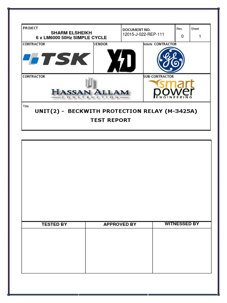 Beckwith Relay Test Report | PDF | Relay | Manufactured Goods