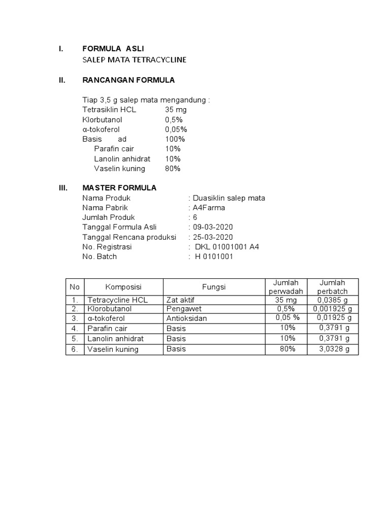 Formula Salep Mata Tetracycline | PDF