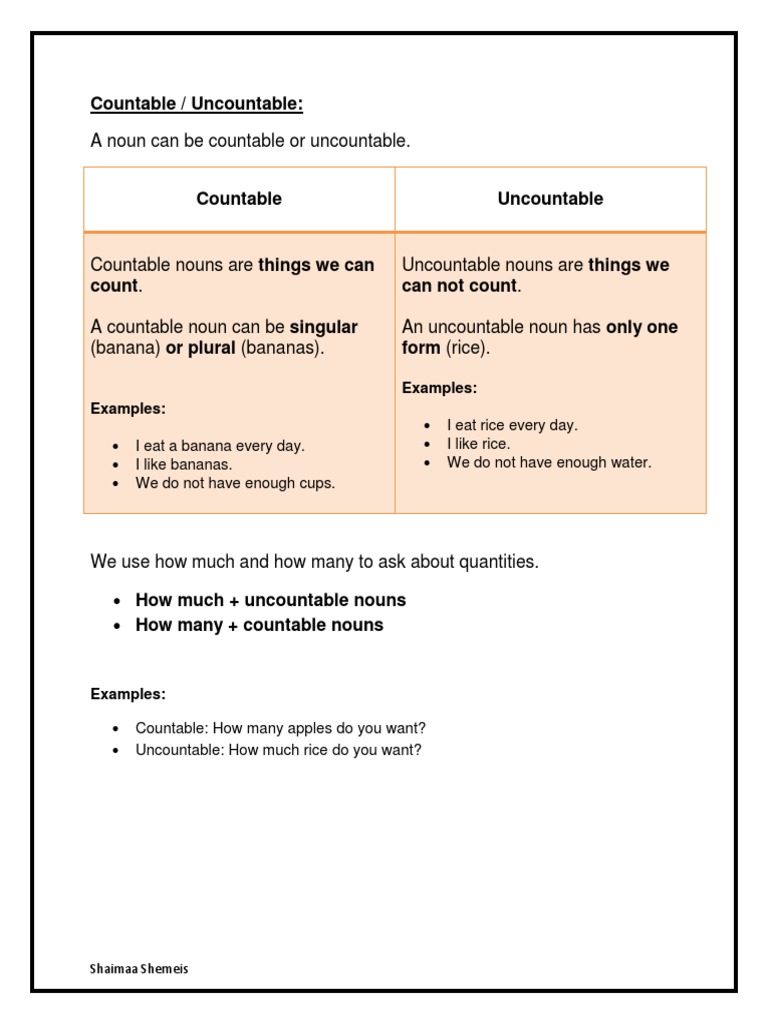 Countable and Uncountable Nouns Guide | PDF | Noun | Scientific ...