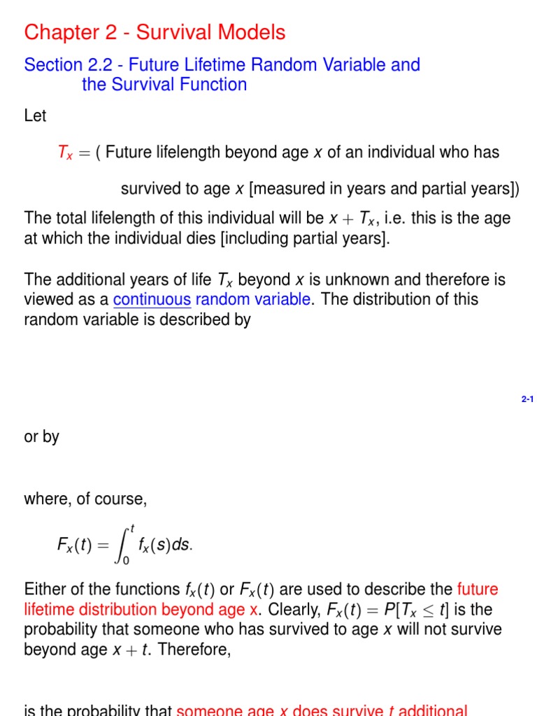 Section 2.2 - Future Lifetime Random Variable and The Survival Function | PDF | Probability ...